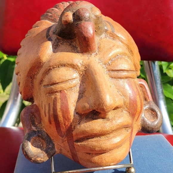 Art | Maya Priest Hand Painted Clay Mask El Salvador With Hen Crown ...